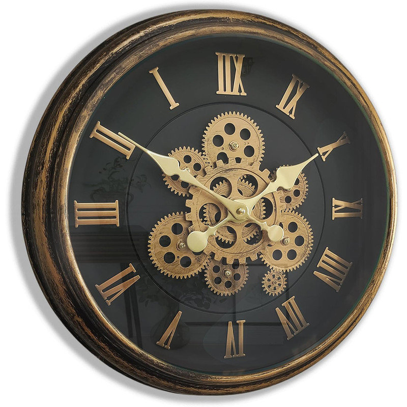 Williston Forge 18 Inch Large Gear Clock Real Moving Gears Wall Clocks with Glass Cover ...