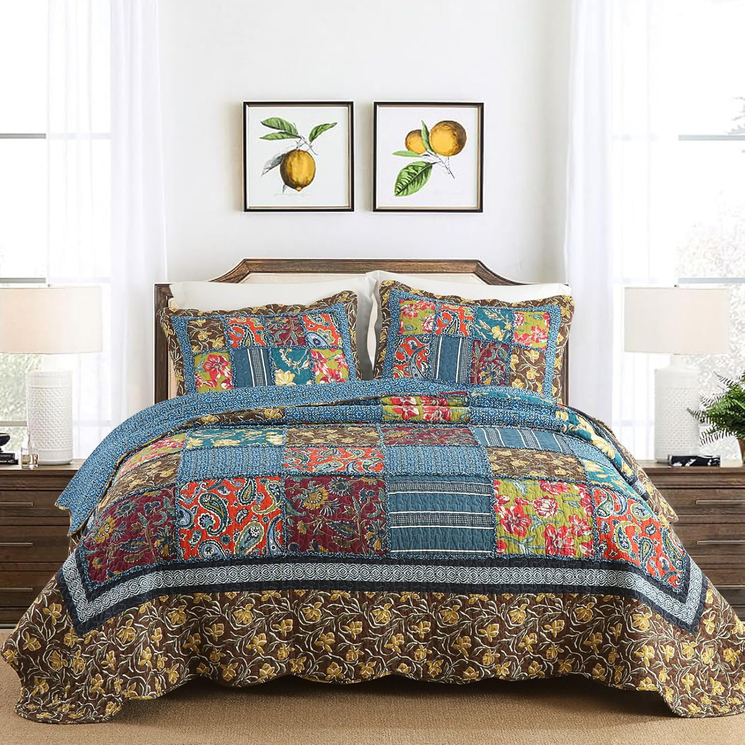 CoastalCart Handmade Quilted 100% Cotton Comforter Set For Bed - 100% ...