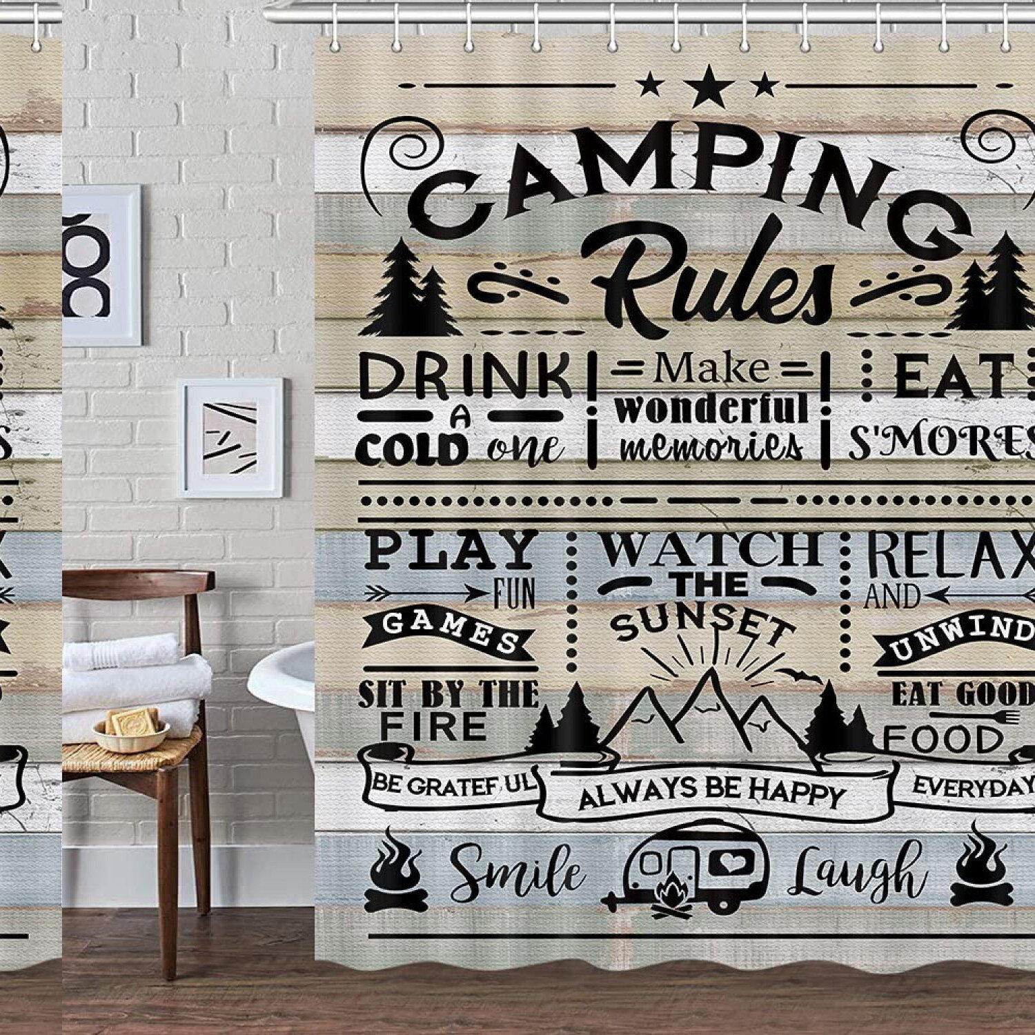 Ophelia & Co. Happy Camper Farmhouse Shower Curtain - Travel Trailer ...