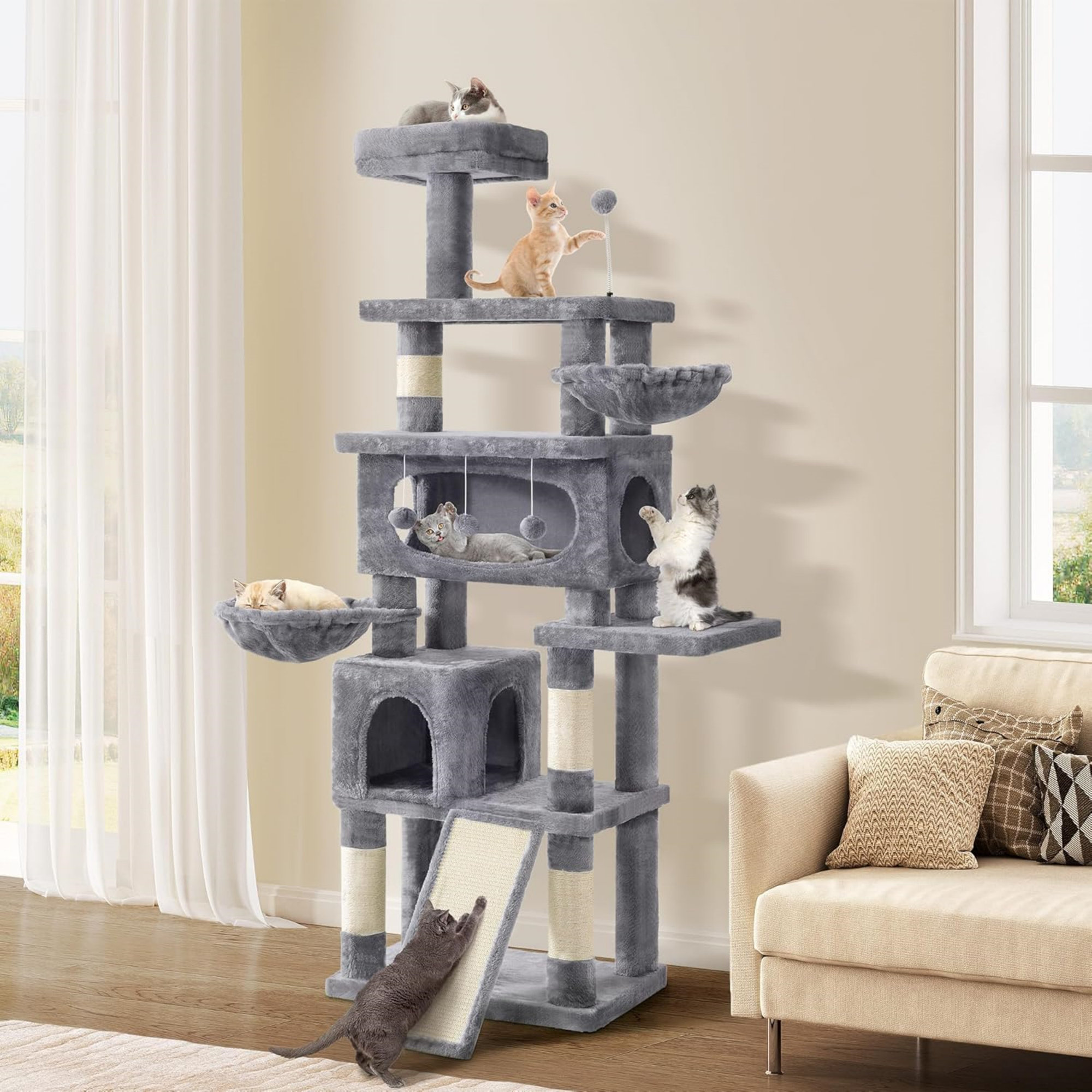Vishda Apparel 76in Tall Cat Tree For Indoor Cats, Cat Tower With ...