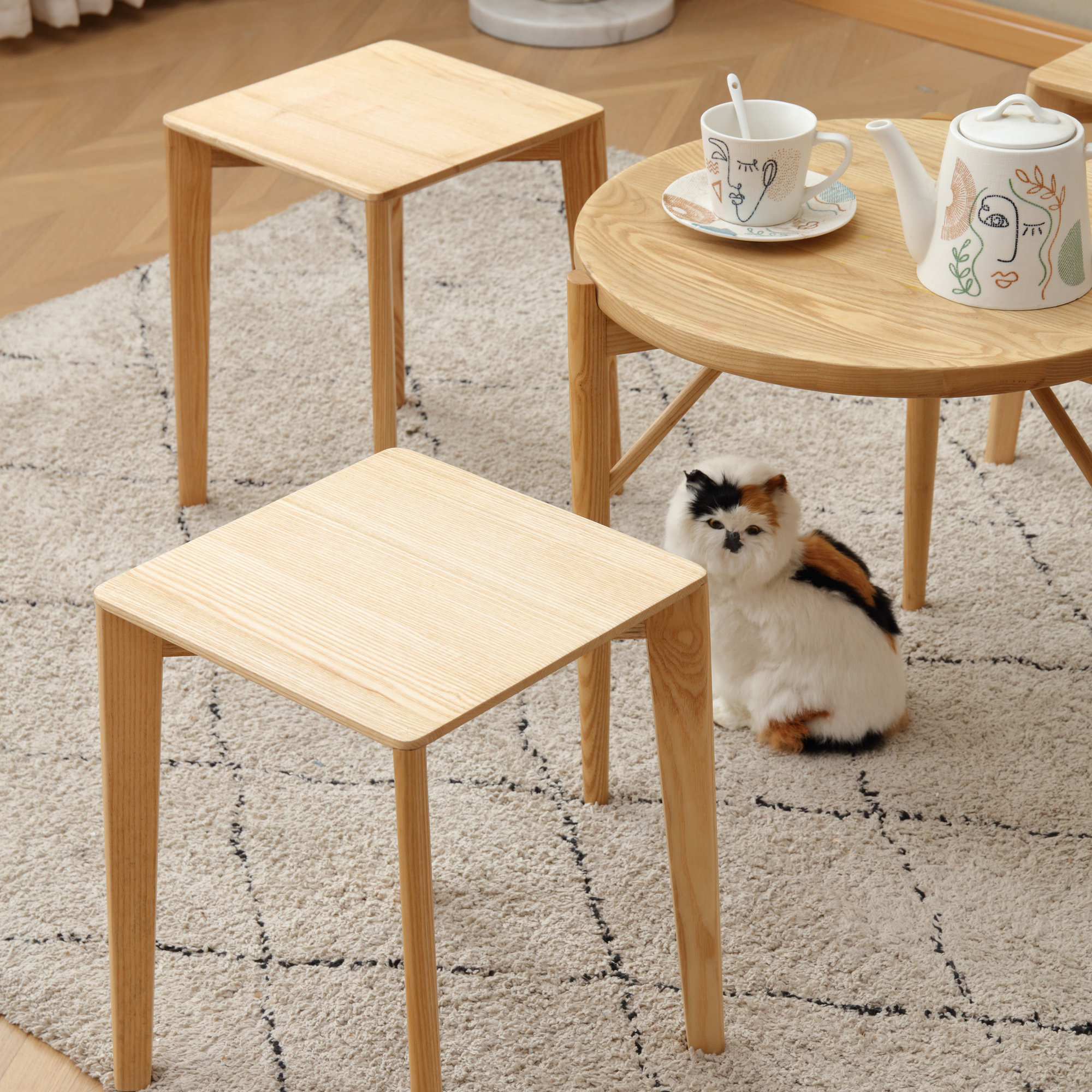 Millwood Pines Daevin Solid Wood Accent Stool(set of 2) | Wayfair