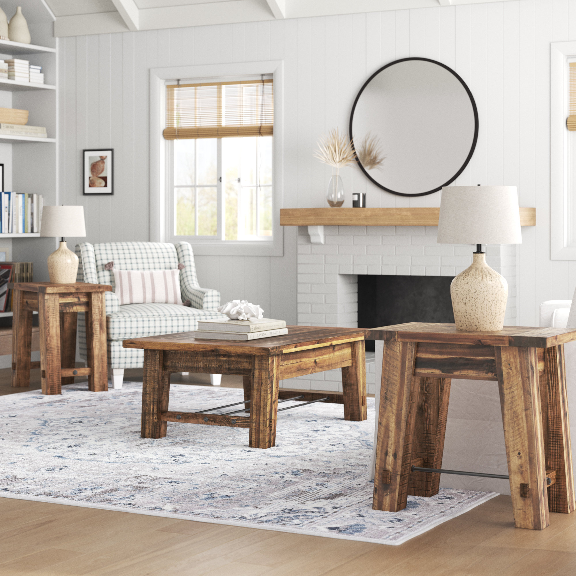 The Twillery Co. Daryl Durango Industrial Wood Coffee Table Set, 48 in. L Acacia Wood Coffee ...