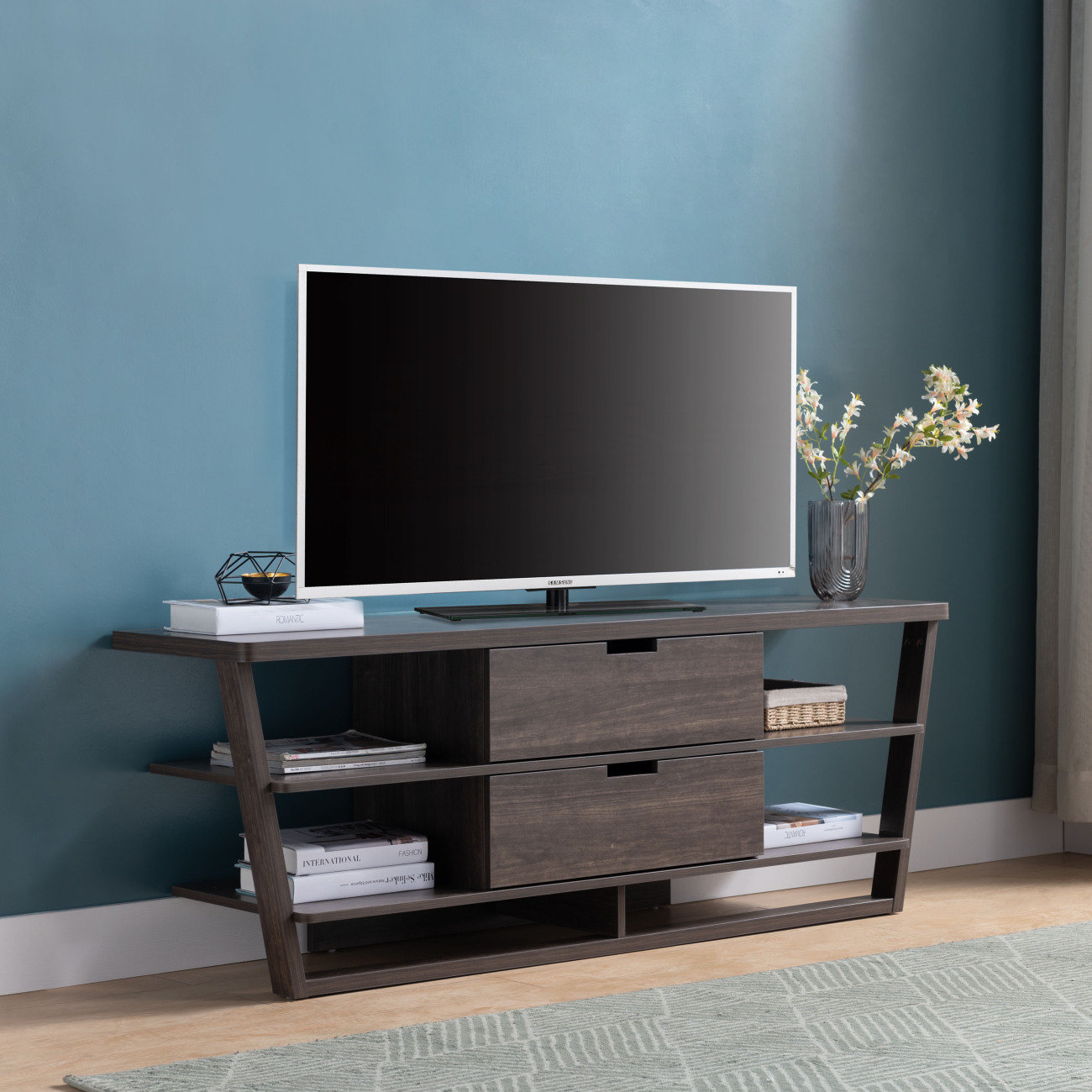 Gracie Oaks Tv Stand With Rounded Table Top Corners Accent Cabinet ...