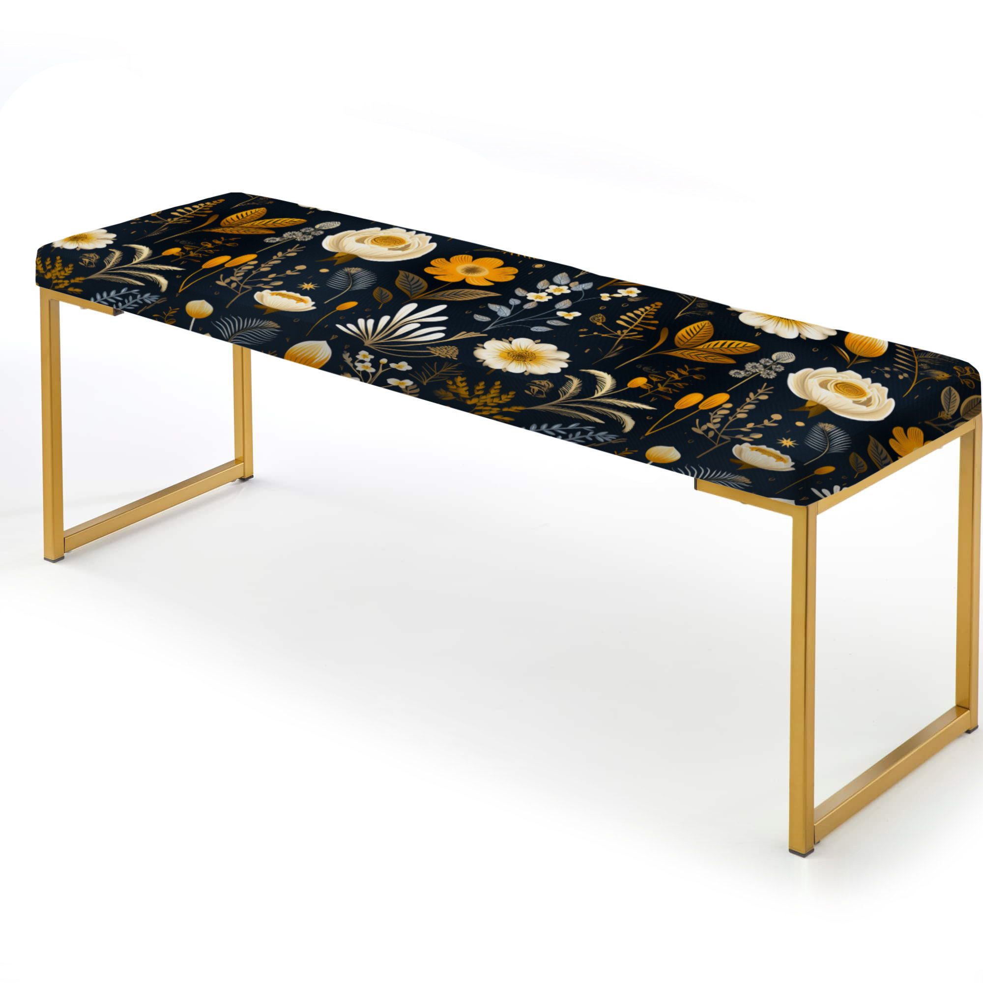 East Urban Home Wagstaff - Floral Upholstered Gold Bench | Wayfair