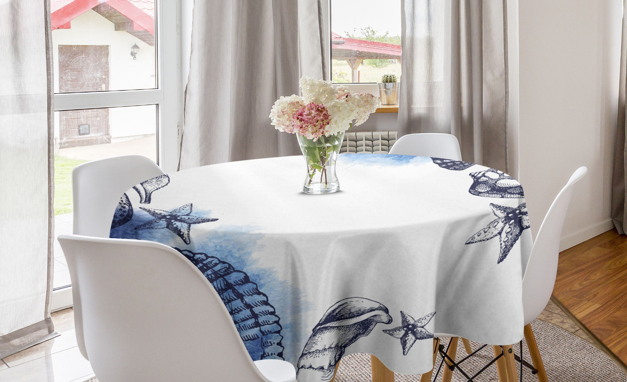 East Urban Home Ocean Round Tablecloth, Sealife Sea Shells And Sand ...