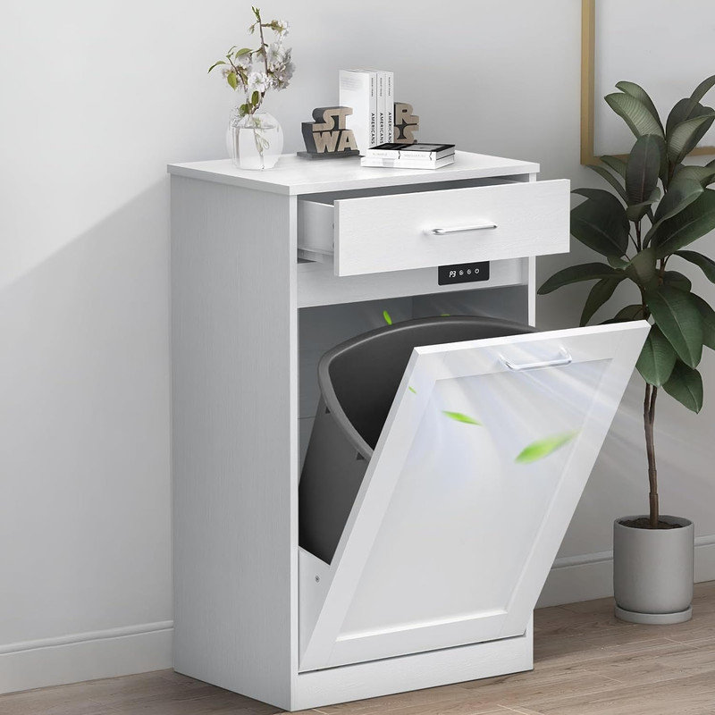 LOBERFVE Tilt Out Trash Can Cabinet With Drawer, Premium Negative Ion ...