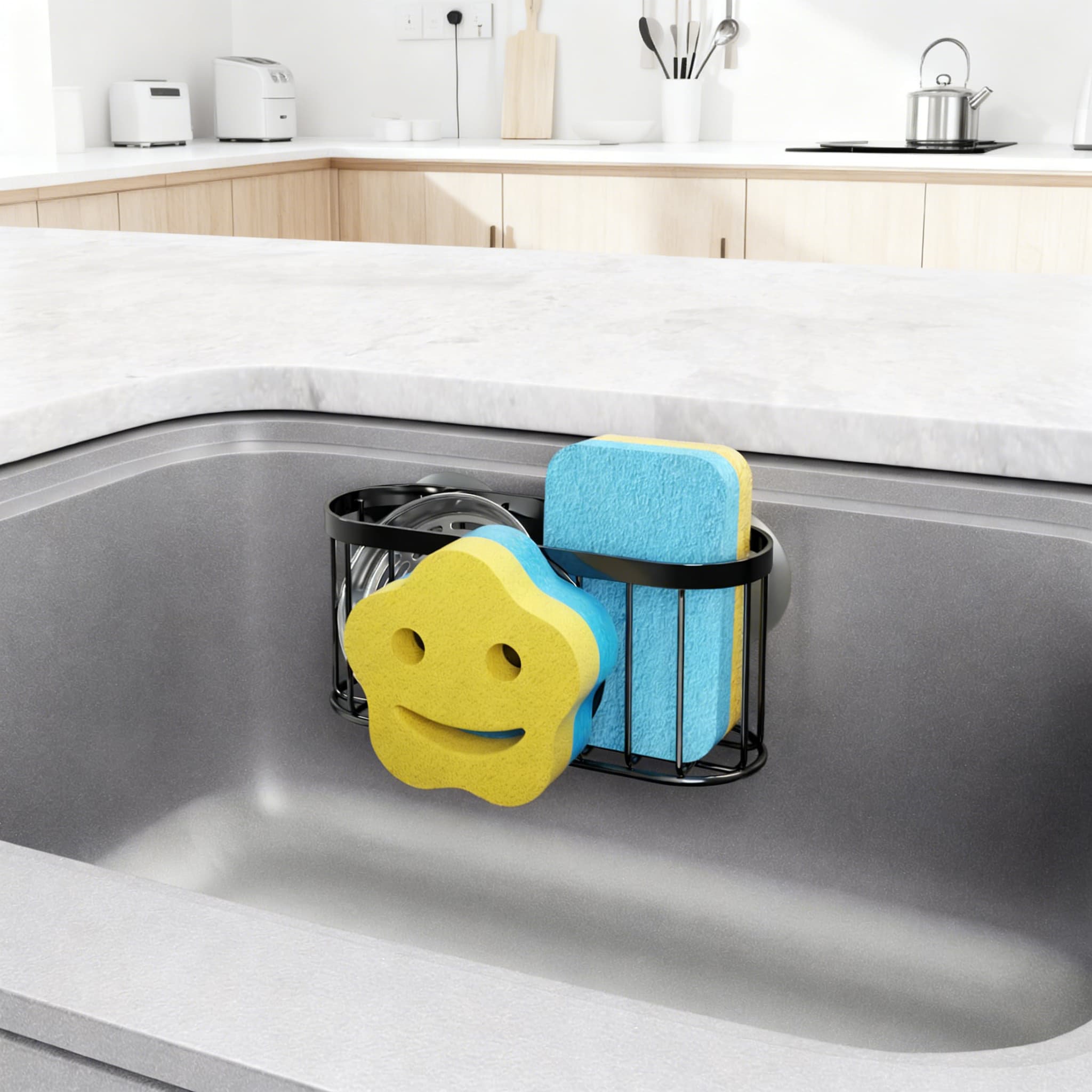 WKING Sink Caddy Sponge Holder With Smiley Face, 2 Installation Methods ...