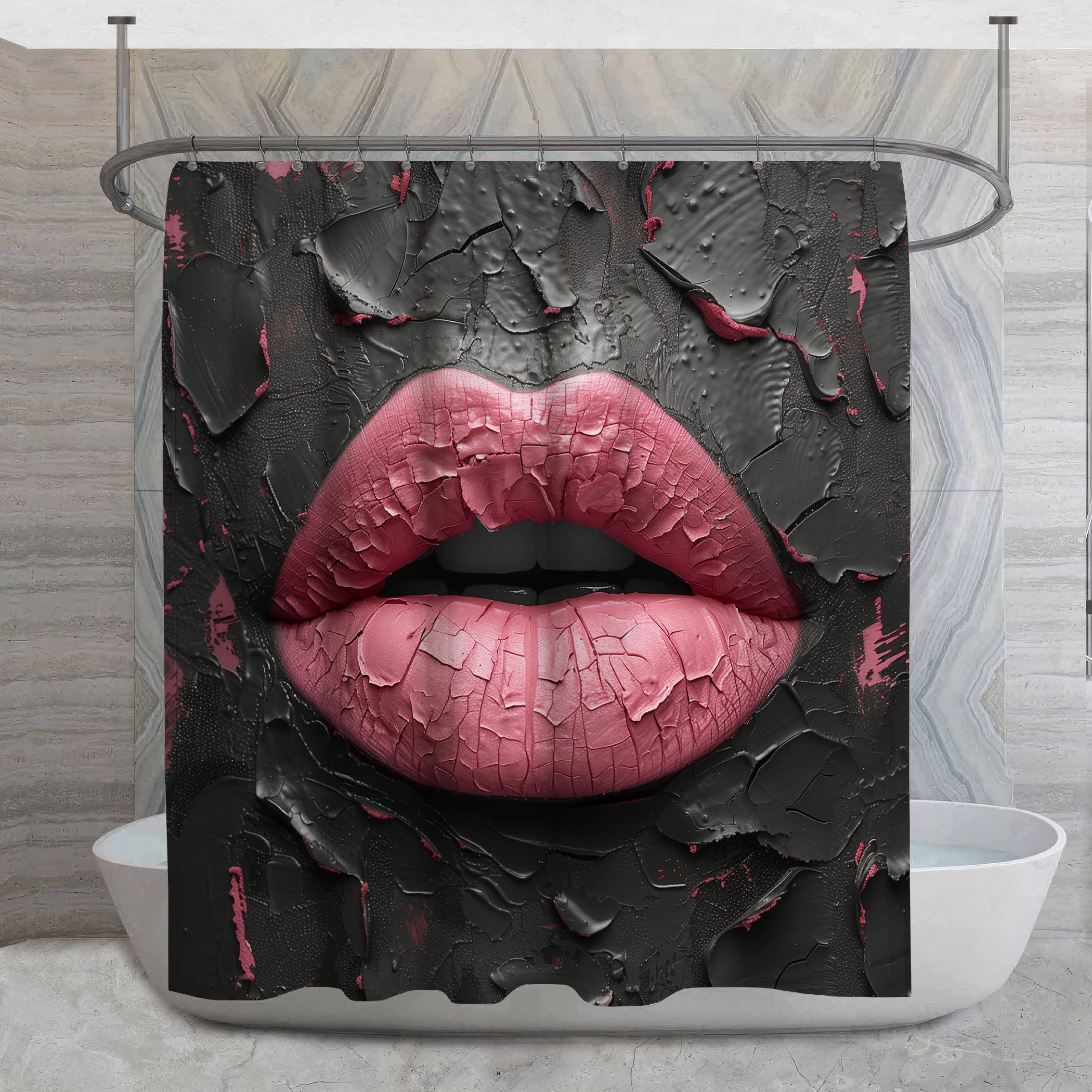 East Urban Home Lips Shower Curtain - Beauty Bathroom Decor 16692 | Wayfair
