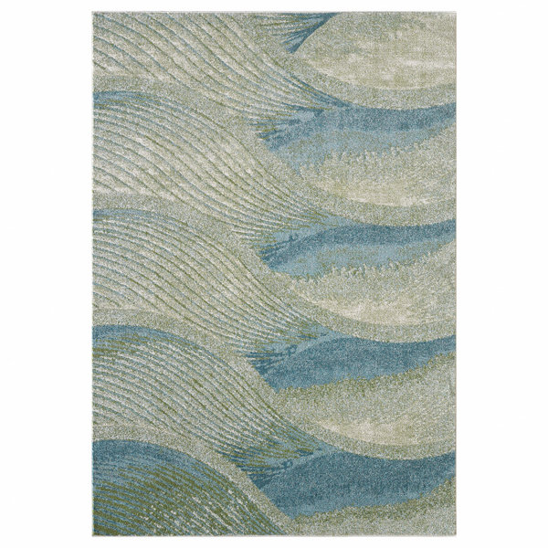 Rosecliff Heights Bannack Blue And Sage Abstract Waves Area Rug | Wayfair