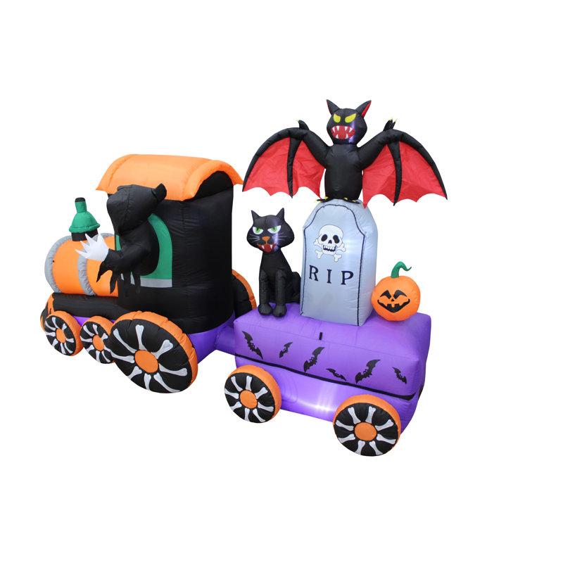 The Holiday Aisle® 8 Foot Long Lighted Happy Halloween Inflatable Ghost ...