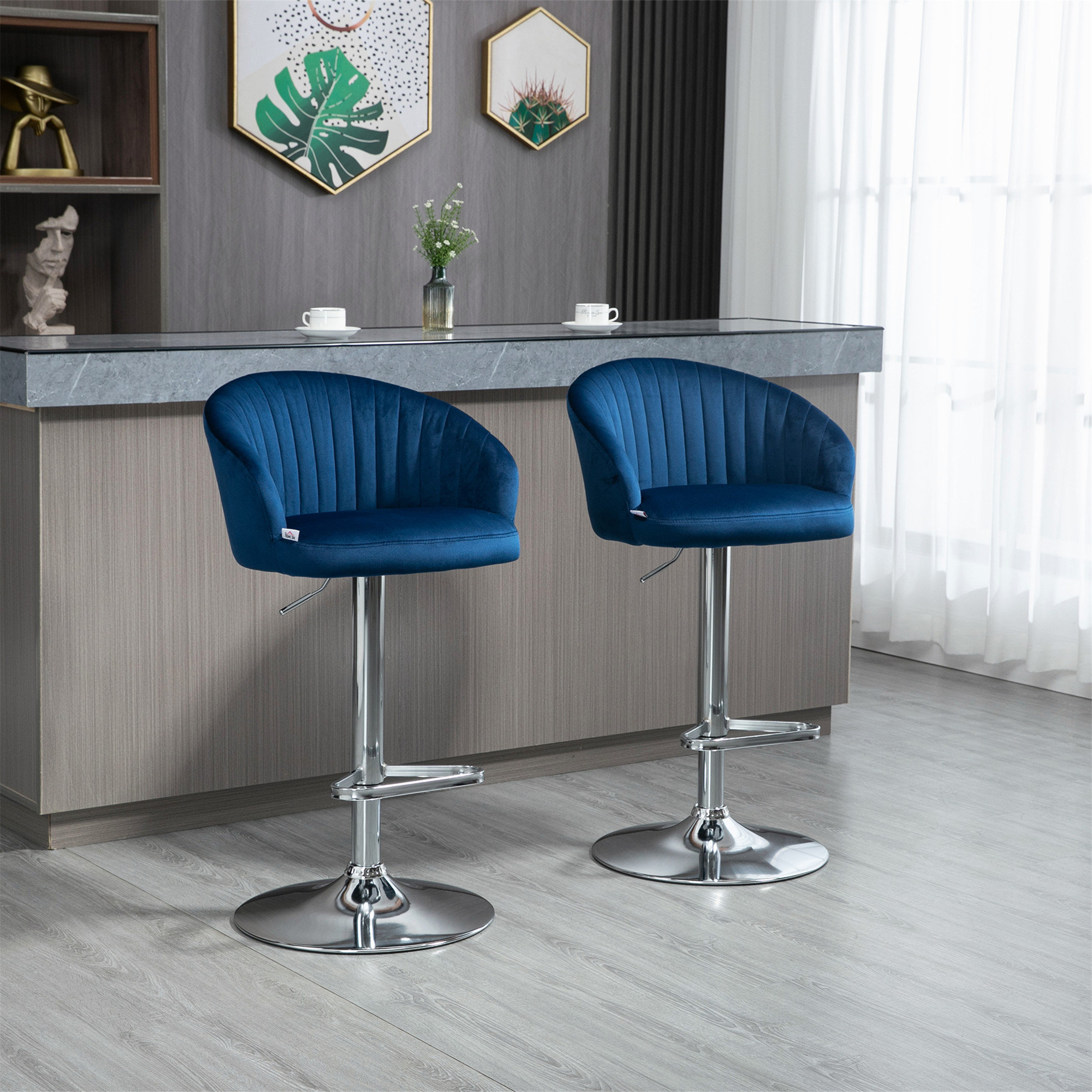Hokku Designs Versatile Adjustable Velvet Bar Stools Set for Stylish ...