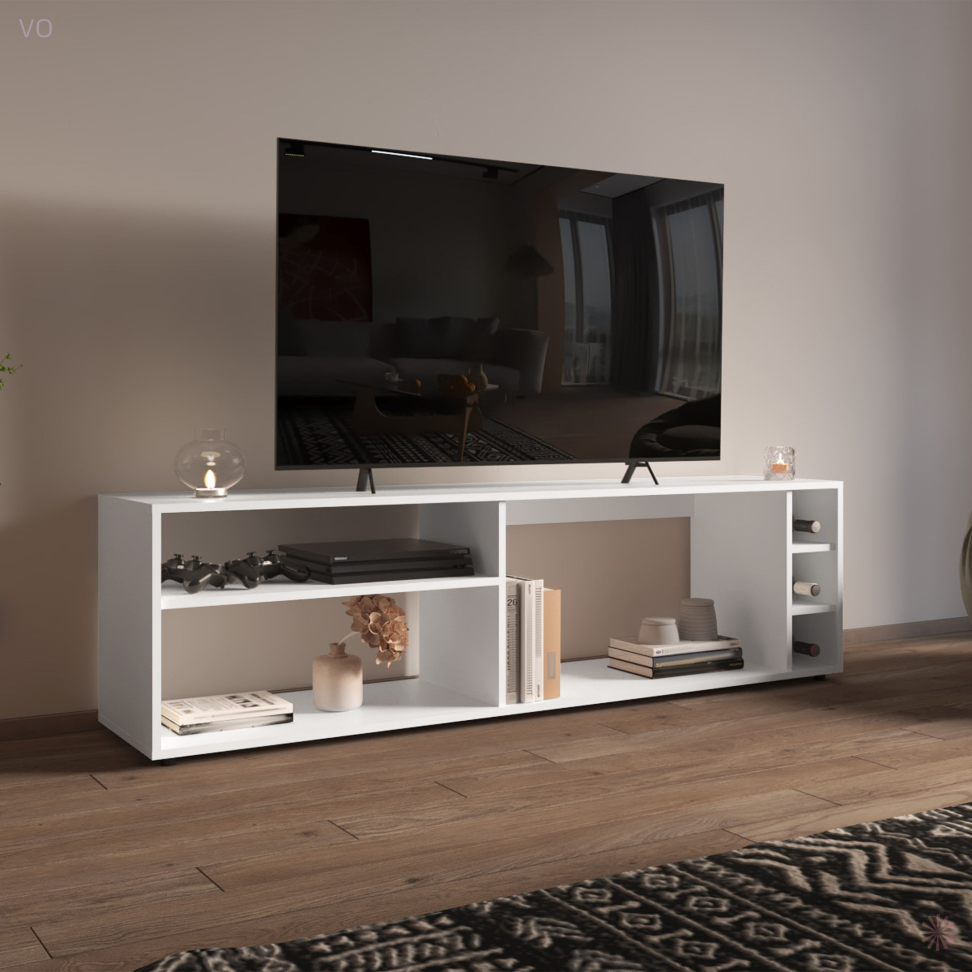 Latitude Run® 63" Wide Tv Stand With Three Open Shelves And Three ...