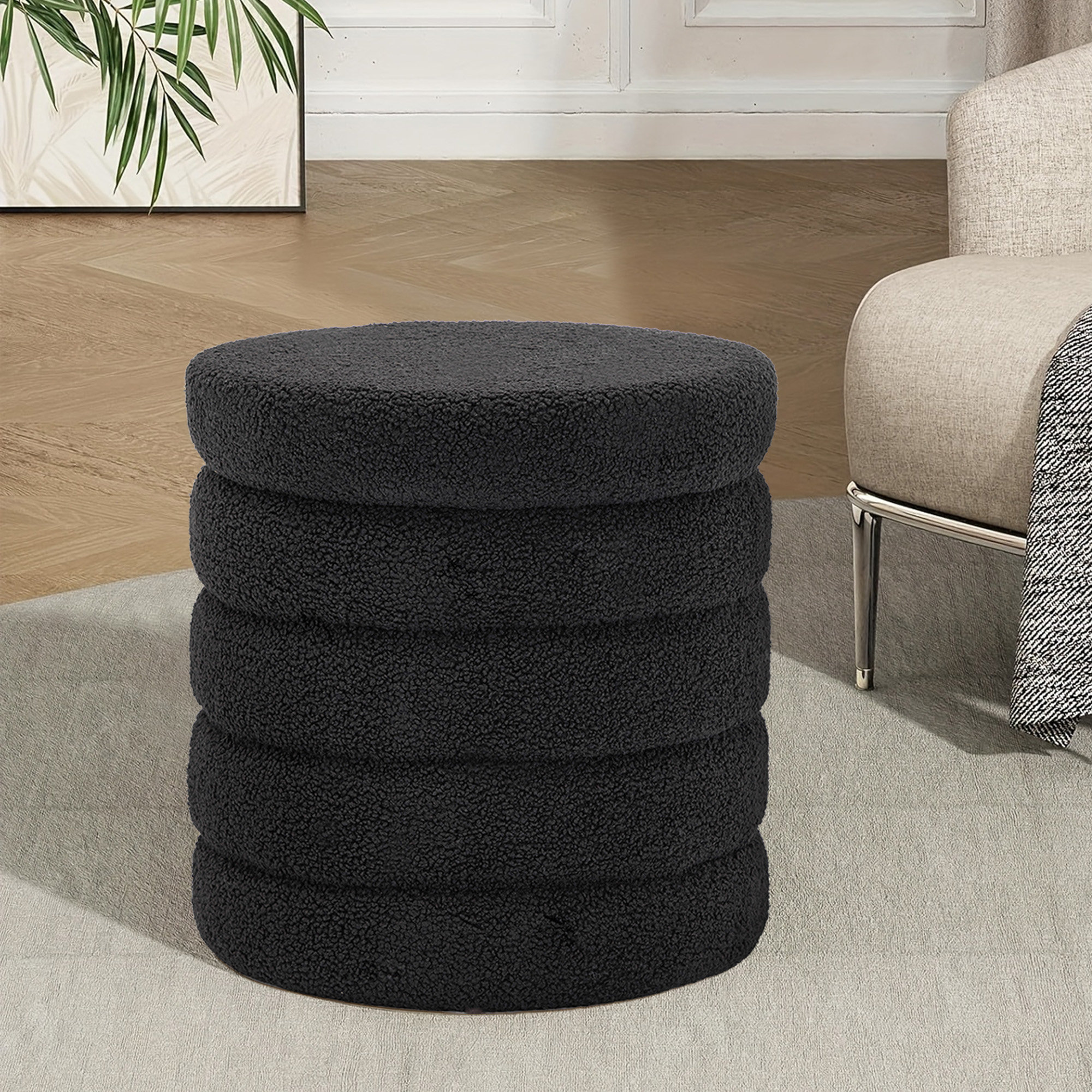 Latitude Run® Round Boucle Upholstered Storage Ottoman - Wayfair Canada