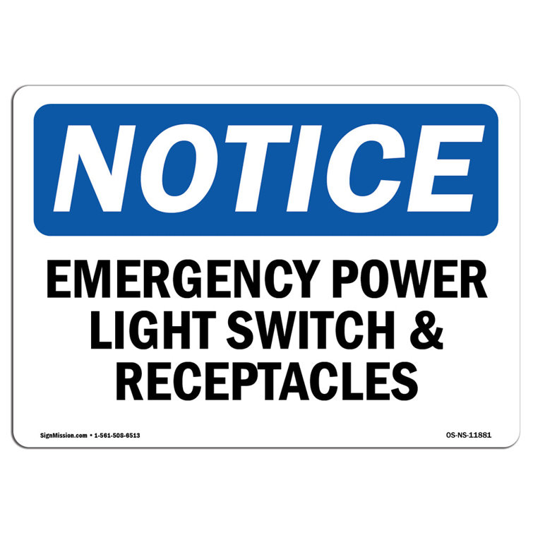 SignMission Emergency Power Light Switch and Receptacles Sign | Wayfair