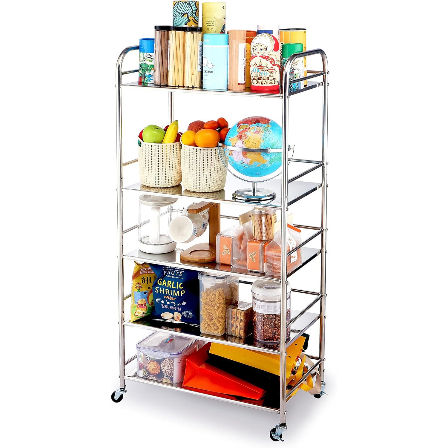 DONIVE Stainless Steel Cart With Wheels - 5 Tier Kitchen Utility Cart ...