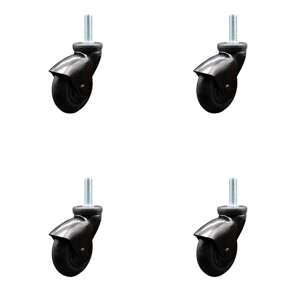 Service Caster 3 Inch Black Hooded Neoprene Rubber 3/8 Inch Threaded ...