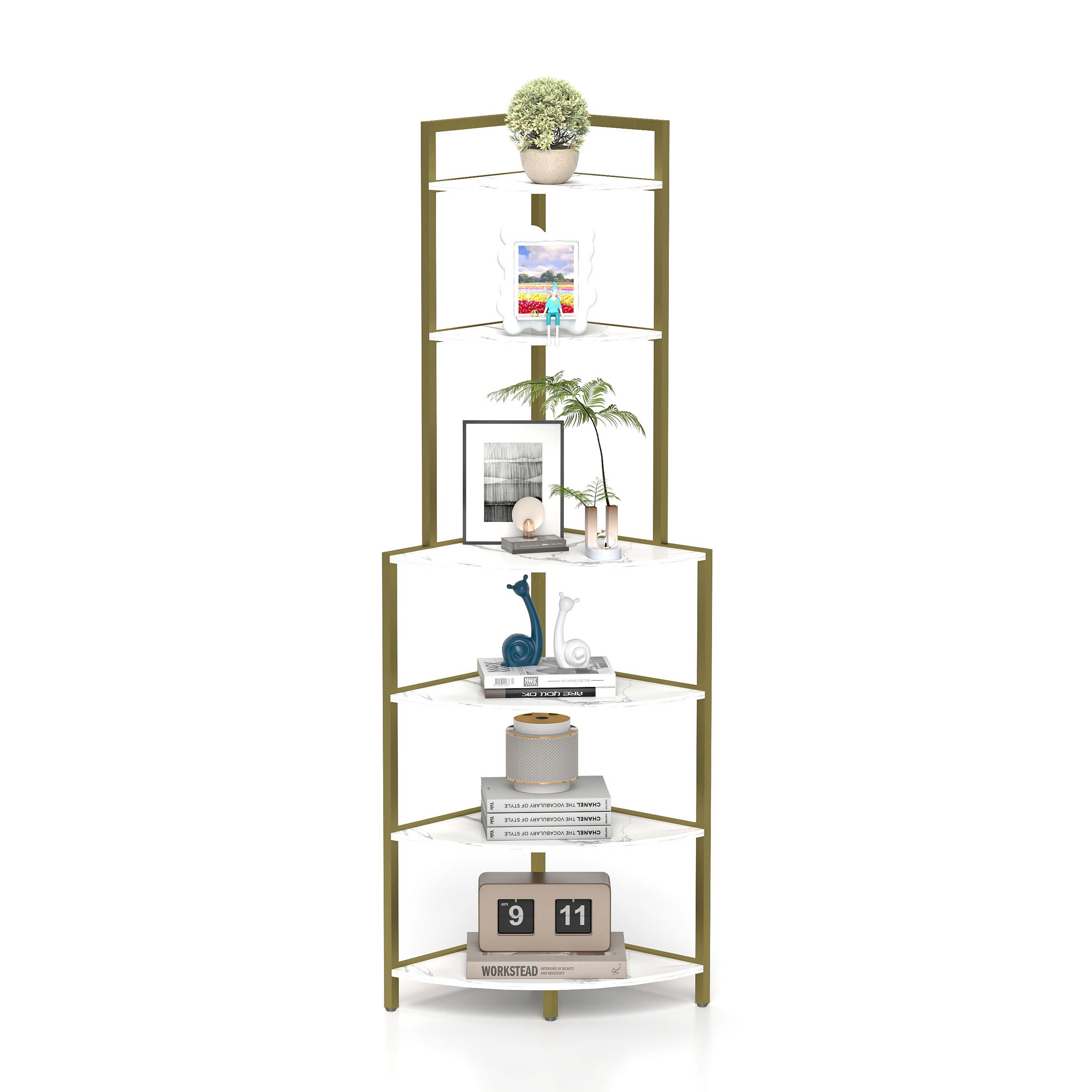 Mercer41 6-Tier Corner Open Shelf Modern Bookcase Wood Rack ...