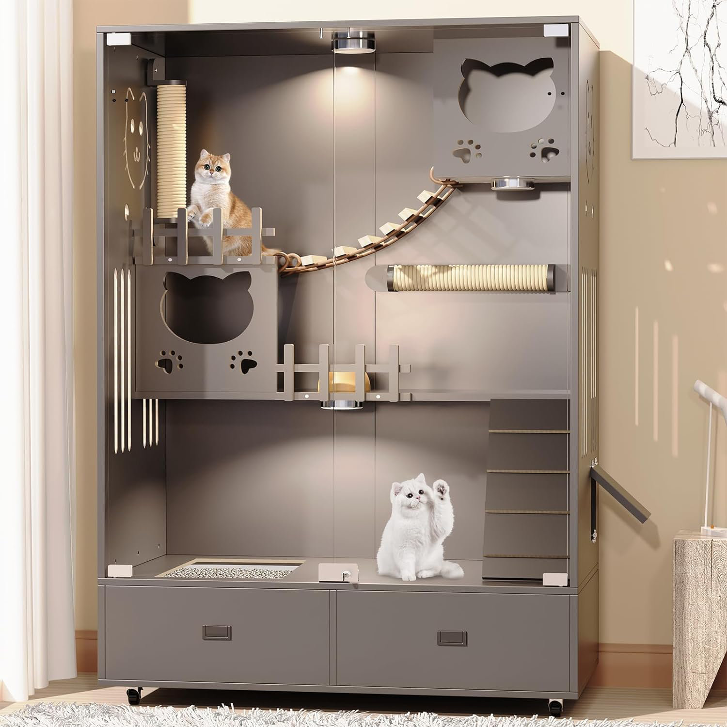 Tucker Murphy Pet™ Wooden Cat Villa - Large Indoor Cat Enclosure With ...