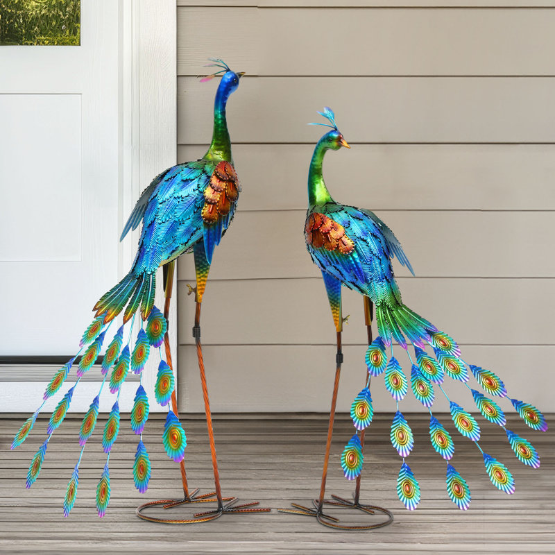 Dakota Fields 32" Tall Metal Standing Peacock Decor Garden Statue ...