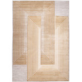 Orren Ellis Abstract Crème Beige Rug With Gold Bronze Geometrical ...