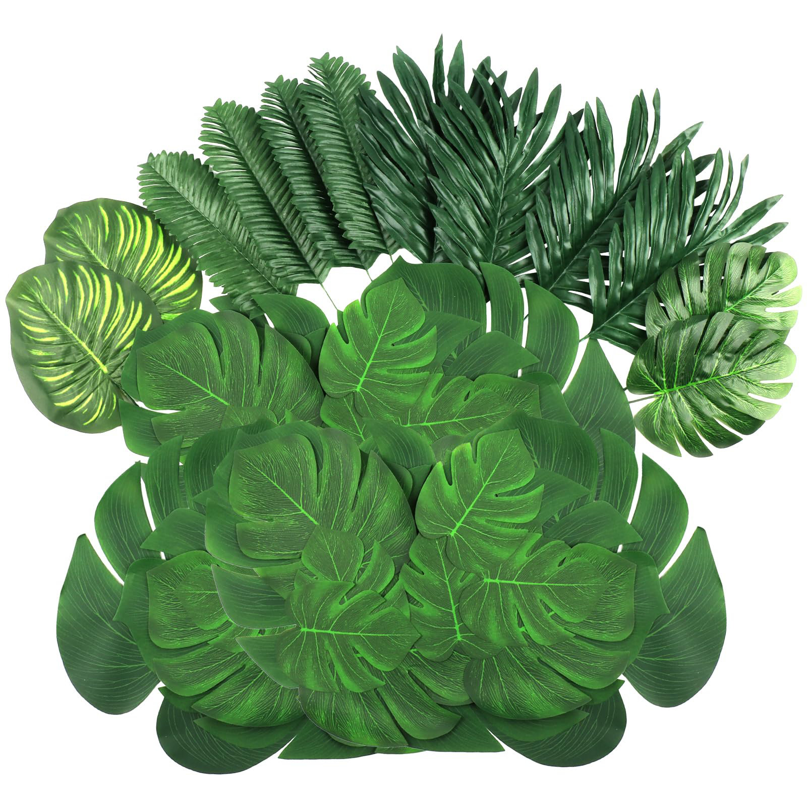 Primrue 108 Pieces 7 Kinds Artificial Tropical Leaf Jungle Leaves Plant ...