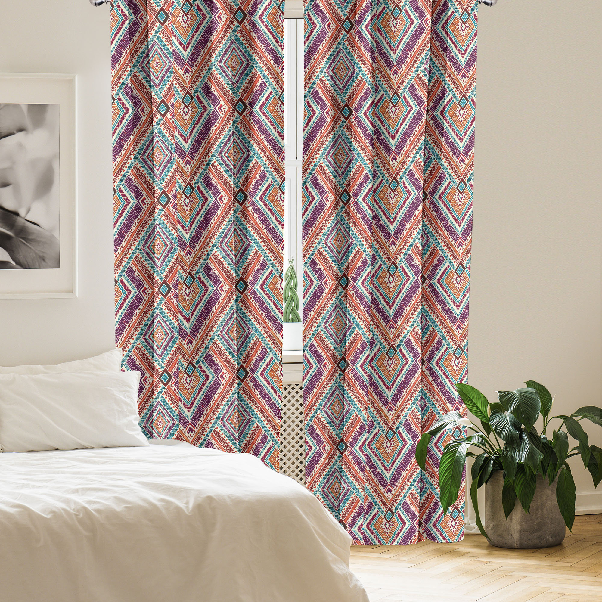 East Urban Home Tribal 4-Panel Curtains, Diagonal Ethno Pattern, Purple ...