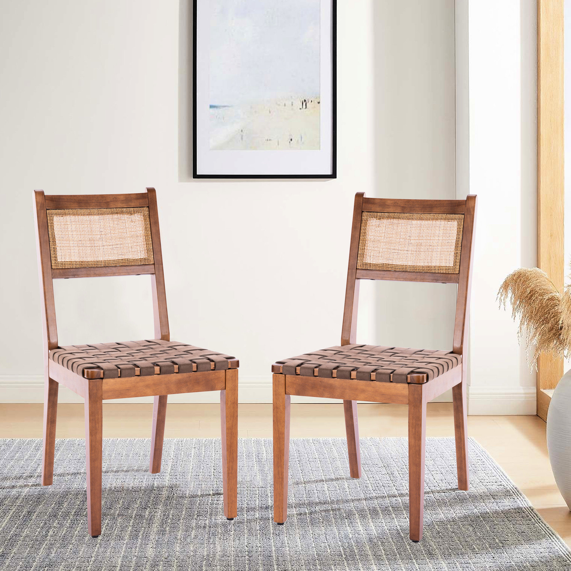 Latitude Run® 2pcs Leather Woven Strips Living Room Side Chairs - 18" K ...