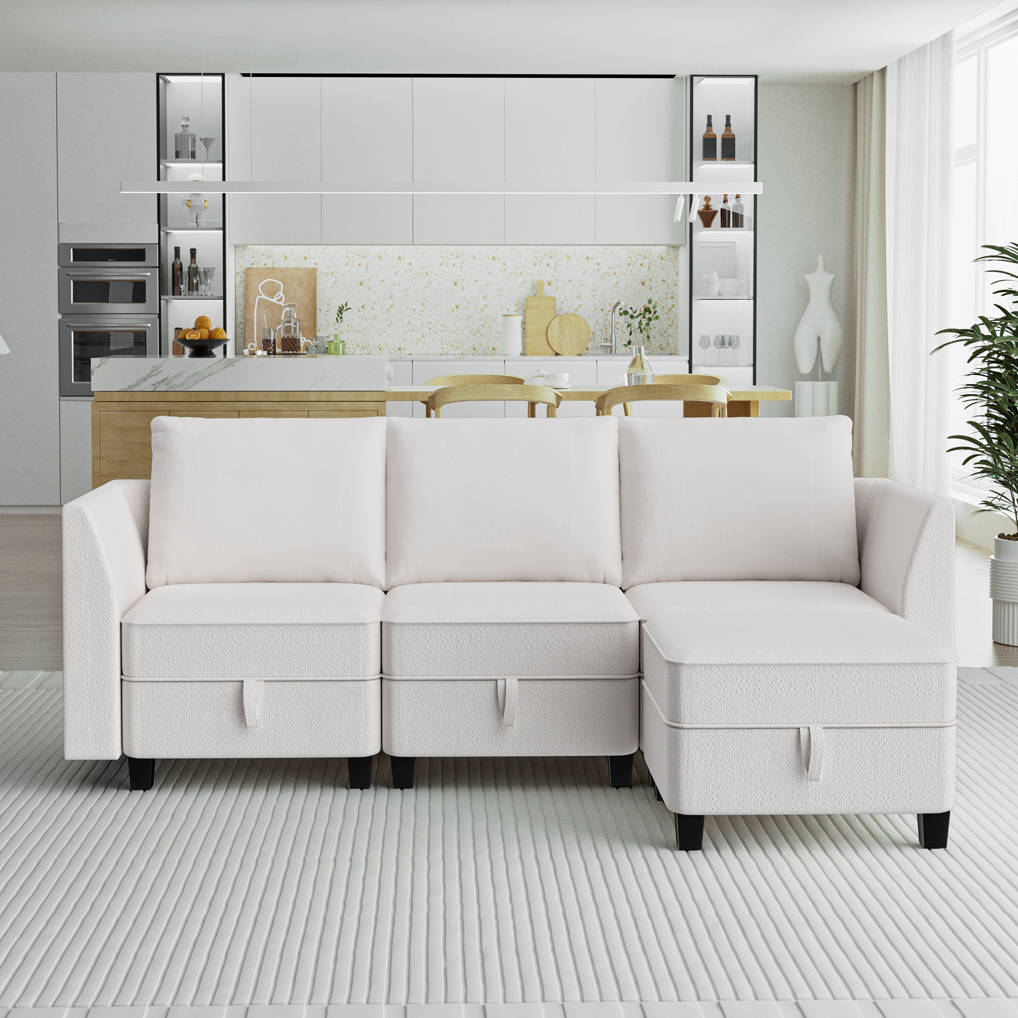 Ebern Designs Vumece 85’’ Modular Sectional Sofa, L Shaped 3-seater Couch With Storage Ottoman ...