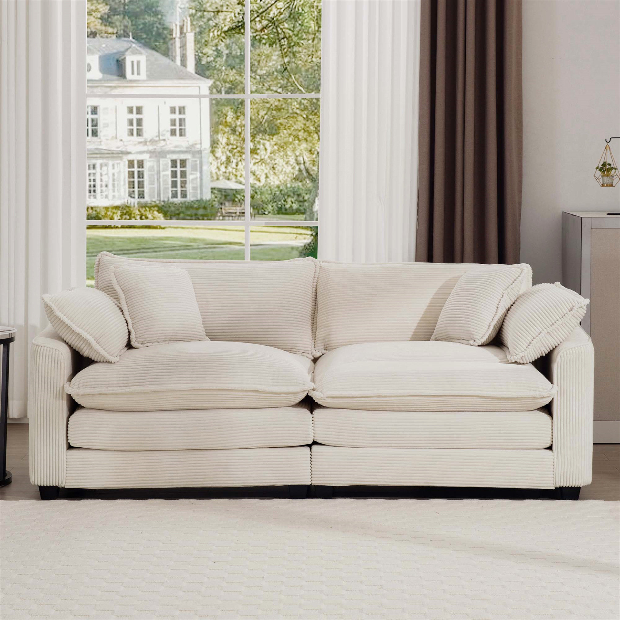 Latitude Run® Canapé de salon moderne en tissu avec 4 coussins: grande causeuse rembourrée pour ...