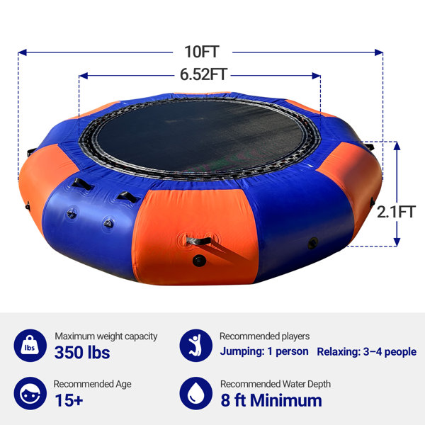 GR8FUN 10FT Inflatable Water Trampoline with Electric Pump, Rope Ladder ...