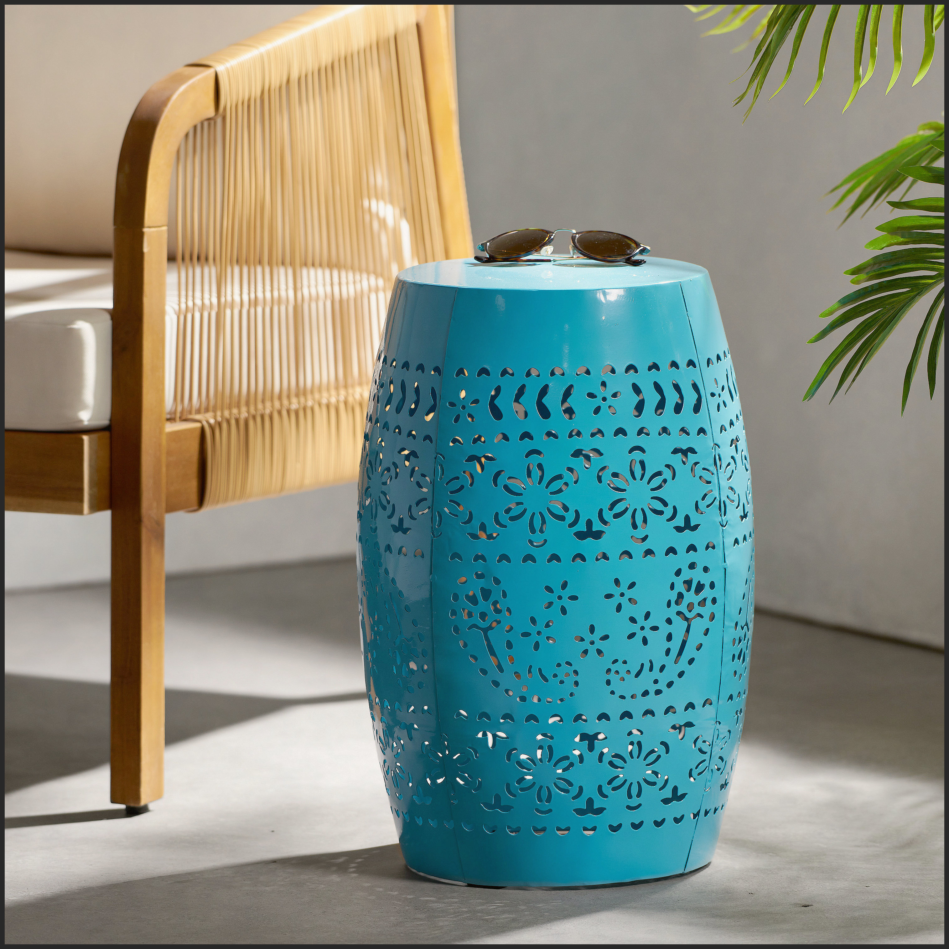 Latitude Run® RUBY Side Table, Lace Cut Metal End Table for Outdoor ...