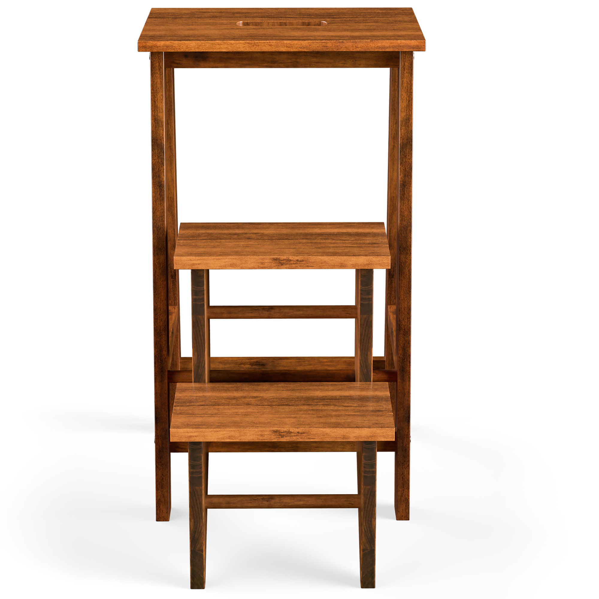 Loon Peak® Azurae 3 Tier Folding Step Stool 3-in-1 Rubber Wood Ladder ...