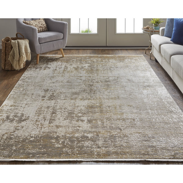 17 Stories Viscose Taupe/Ivory/Gold Rug | Wayfair