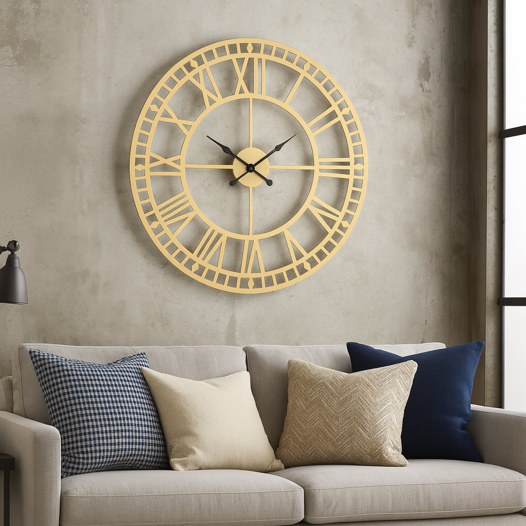 Ophelia & Co. Large 32 Inch Gold Metal Wall Clock, Oversized Farmhouse ...