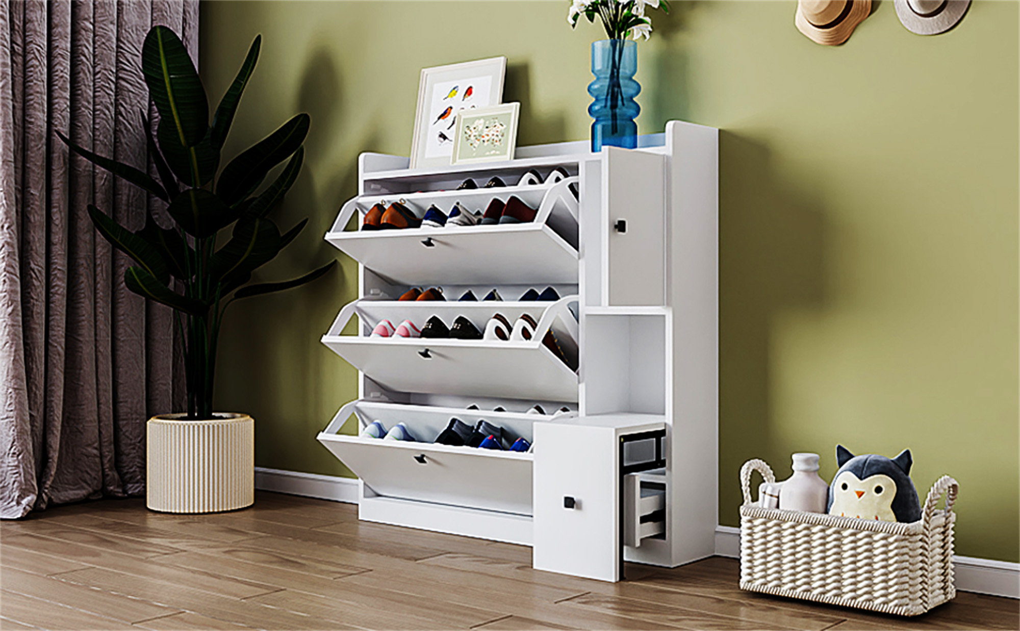 Hokku Designs ON-TREND Versatile Tipping Bucket Shoe Cabinet With 3 ...