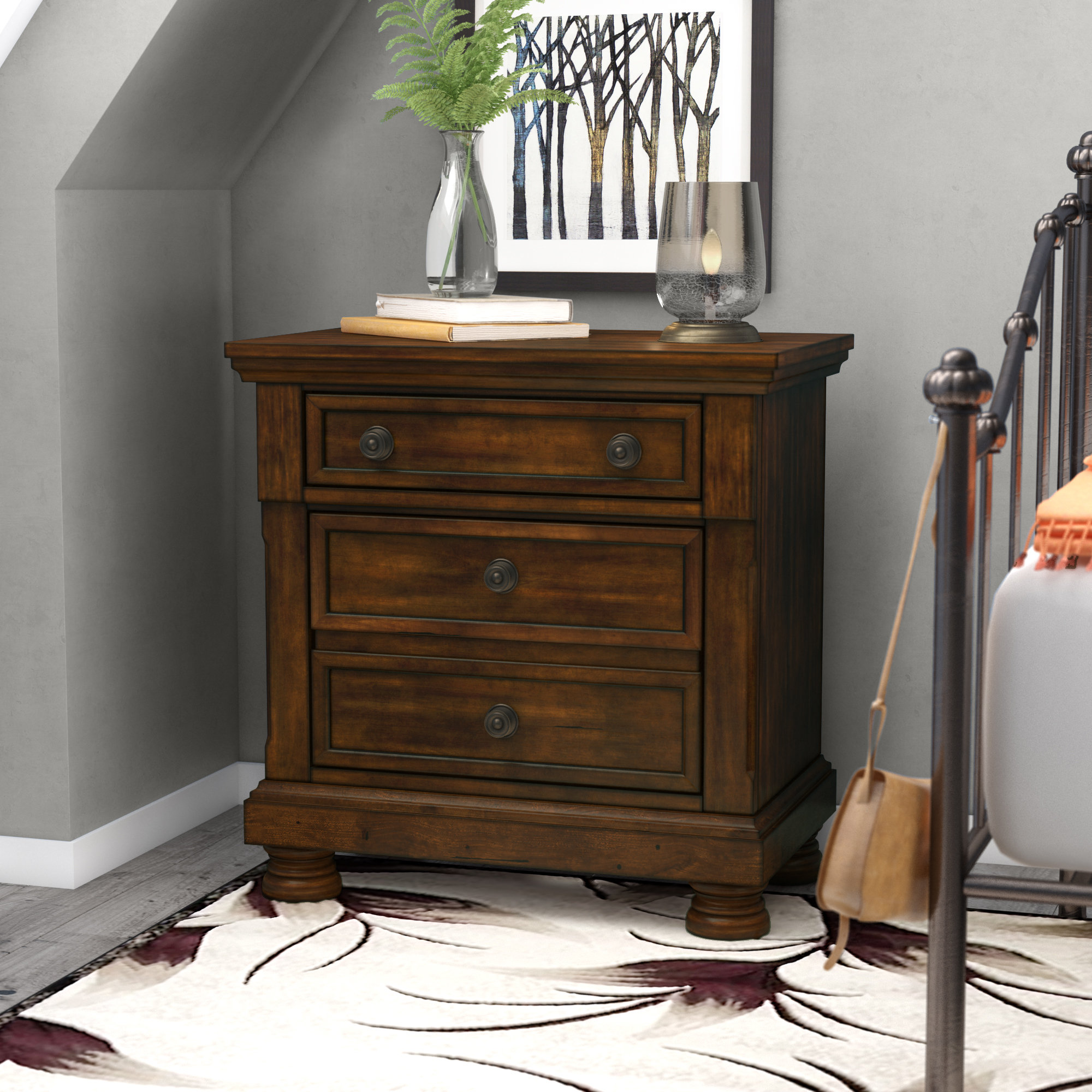 Charlton Home Churchwell 3 Drawer Nightstand - Cherry & Reviews ...