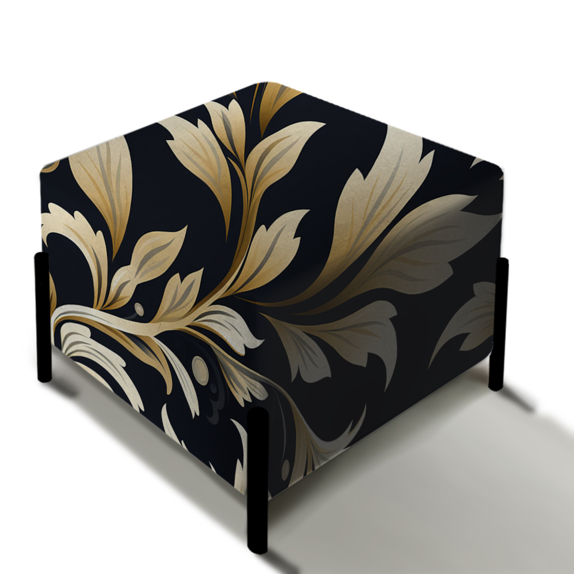 Design Art Beige Sleek Damask Harmony - Damask Square Ottoman | Wayfair