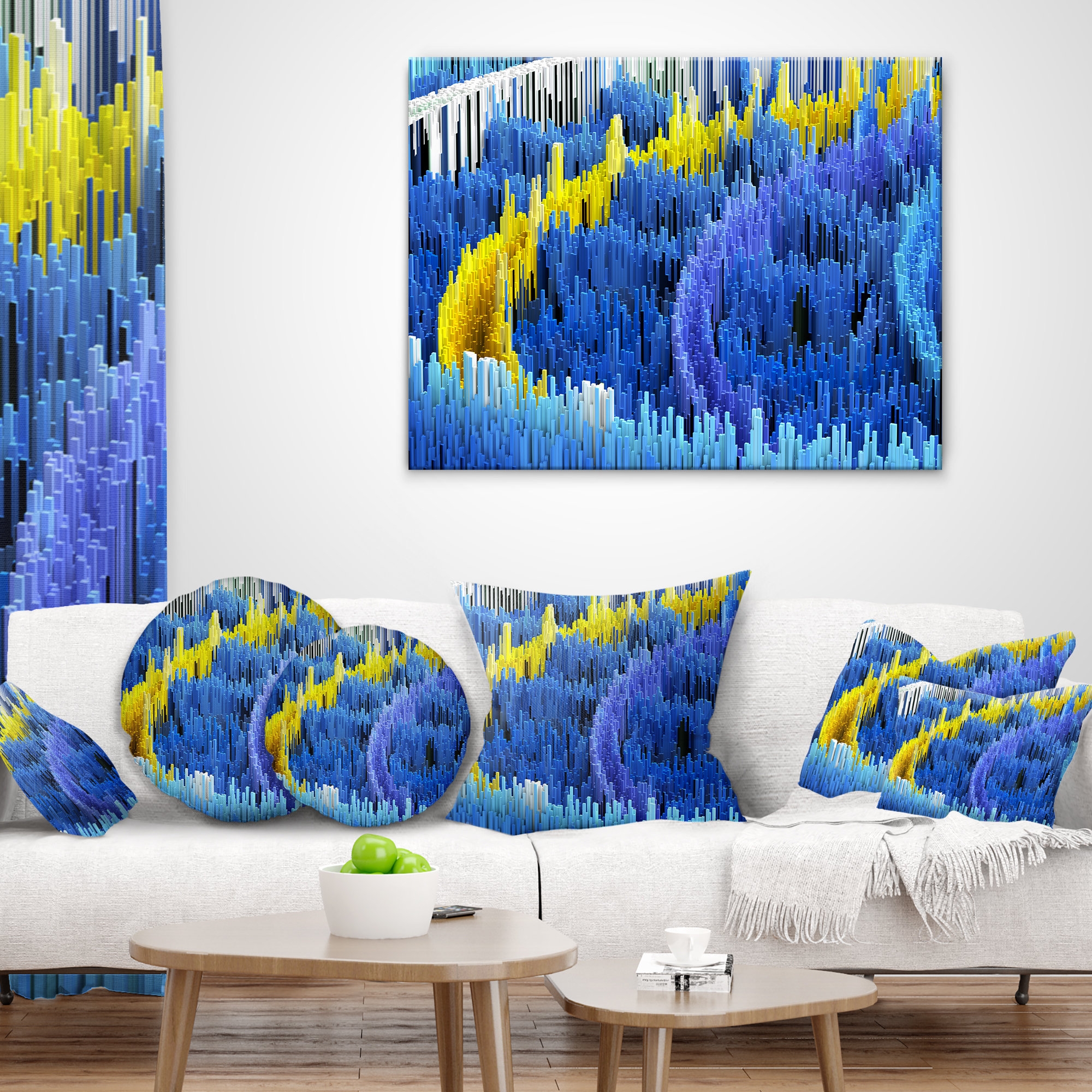 Design Art Macro Render Structure Blue Yellow - Abstract Printed Throw ...