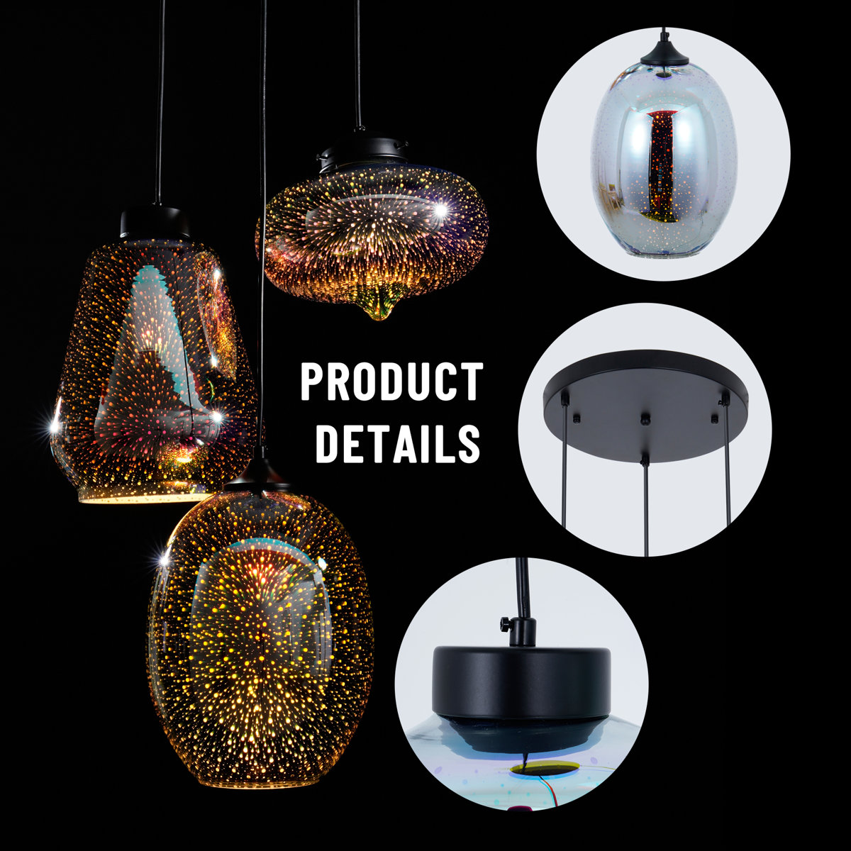 Ivy Bronx Luminaire suspendu en verre 3 lumières à intensité variable ...