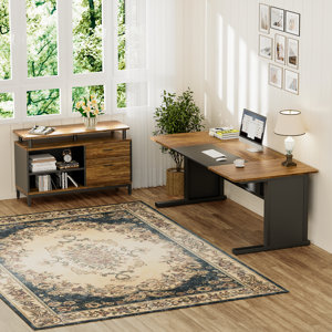 17 Stories 63" Executive Office Desk Drawer Cabinet,L Shaped Desk With ...