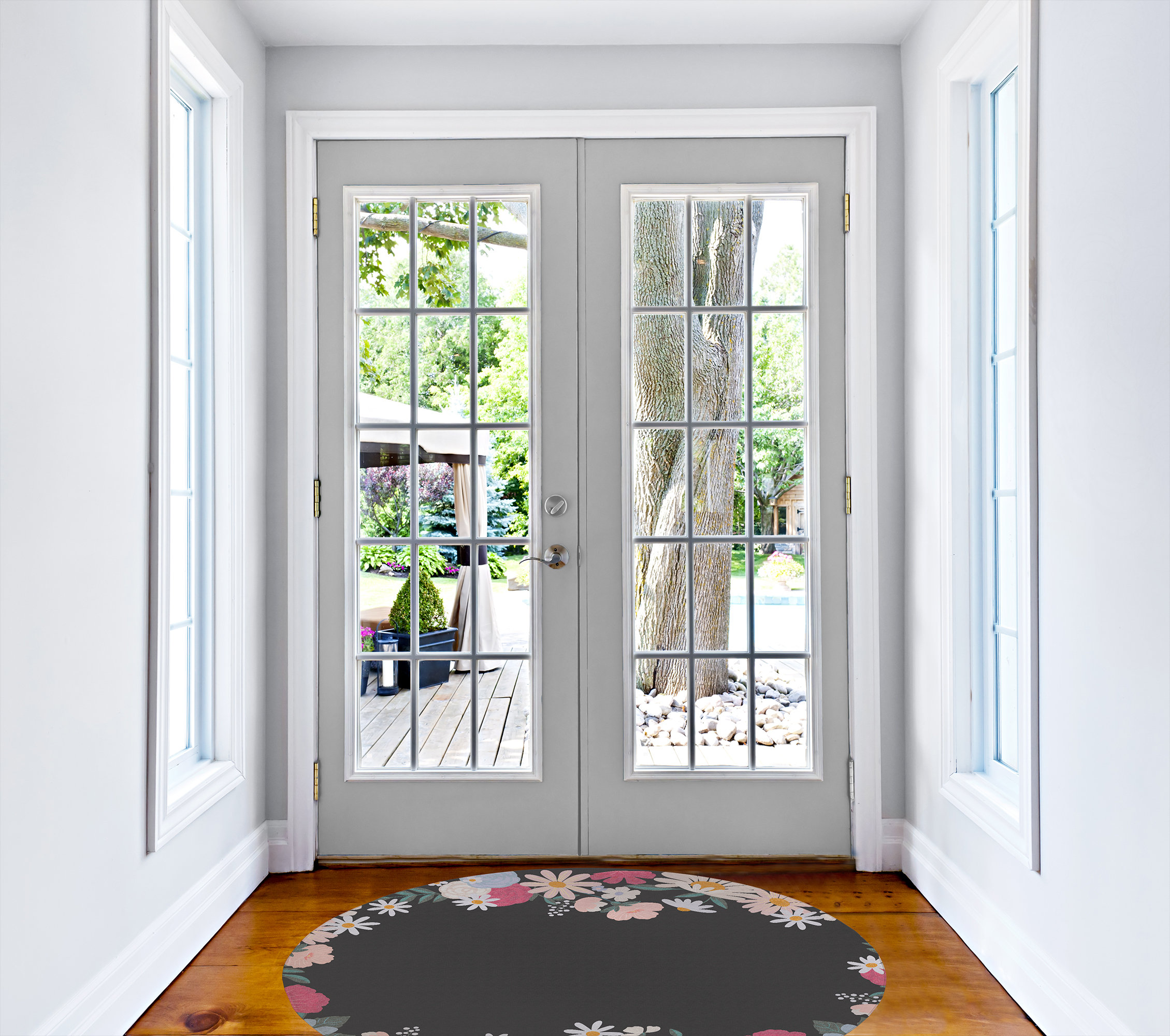 Gracie Oaks Tapis de porte d'intérieur Nakeba Flower Border Bleed 60 po x 60 po - Wayfair Canada