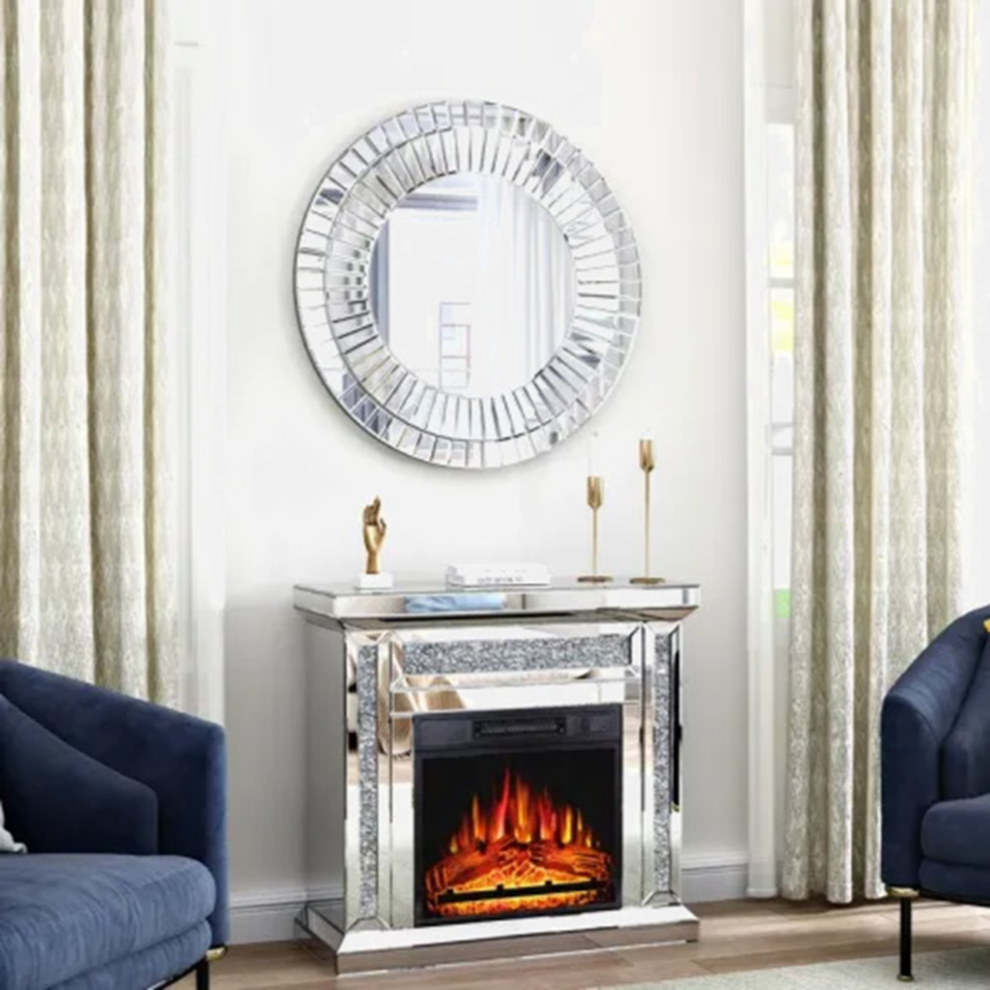 Everly Quinn Mirrored Mantel Freestanding Electric Fireplace Heater ...