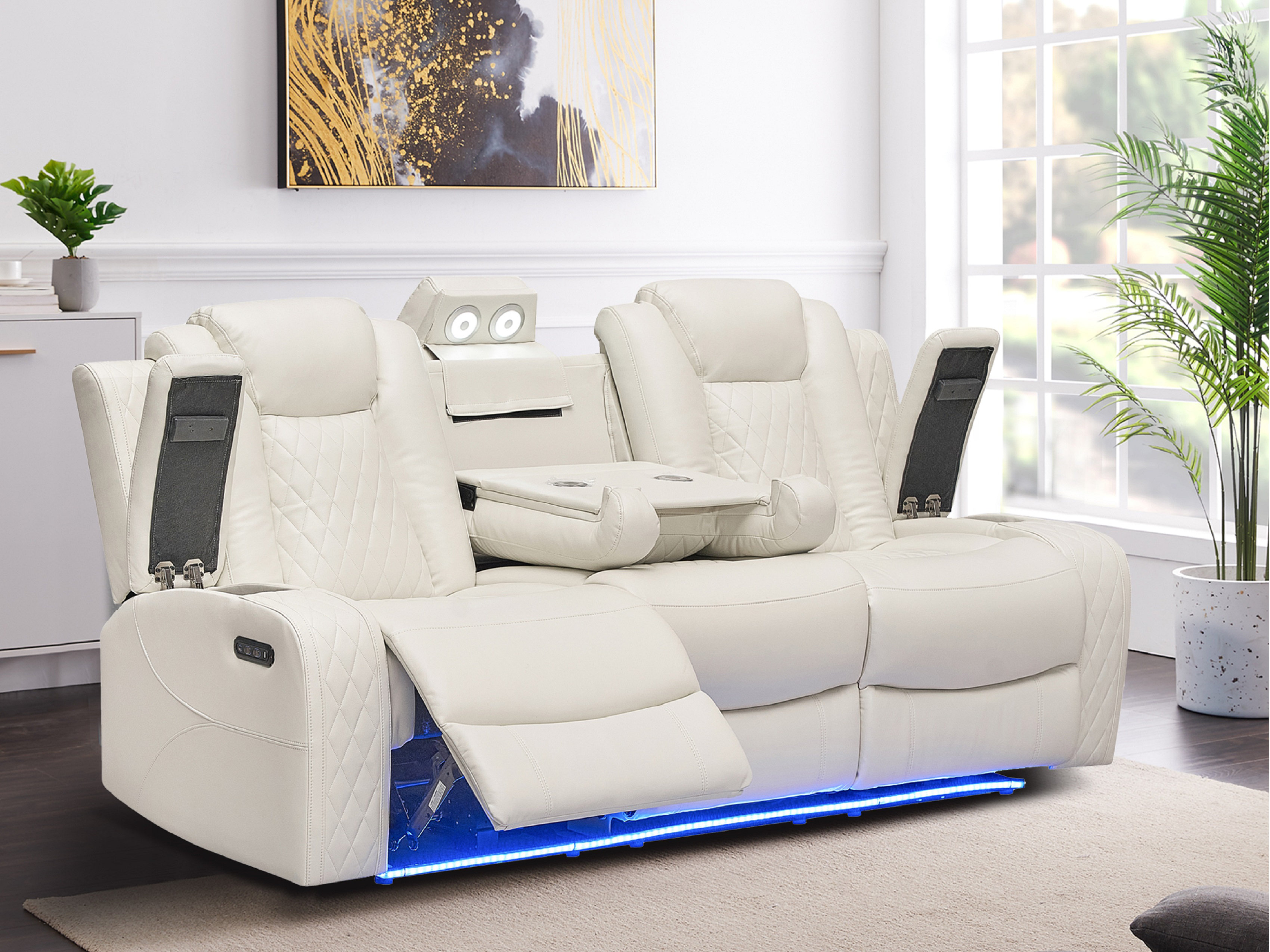 Ivy Bronx Nahin 84.6'' Faux Leather Pillow Top Arms Reclining Sofa ...