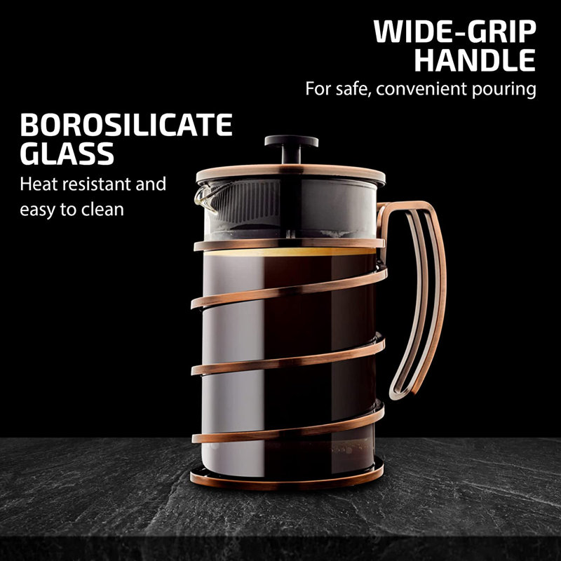 OVENTE Glass French Press Coffee Maker 27oz w/Stainless Steel Filter ...