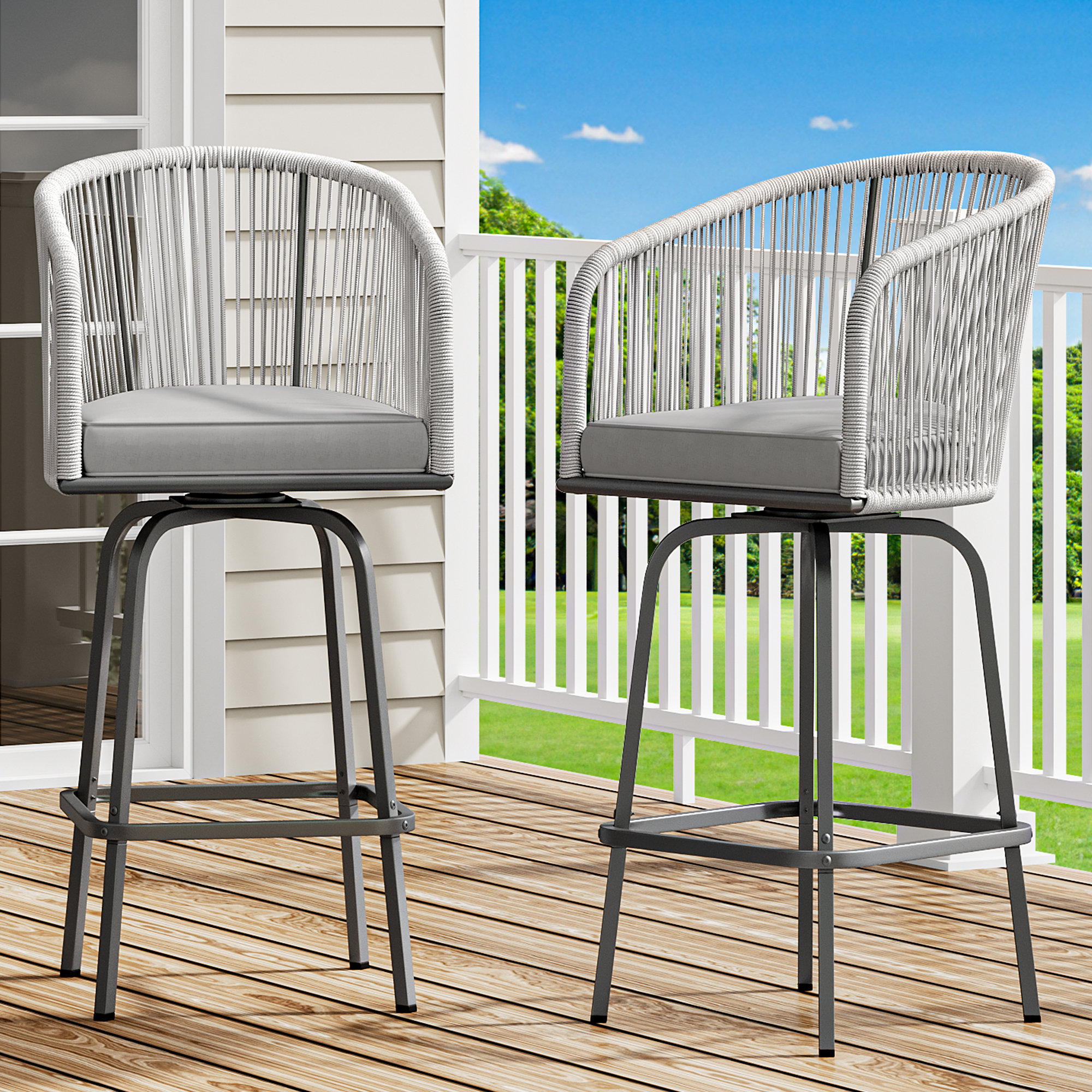 Edrosie Inc Wicker Outdoor 31.3'' Bar Stool with Cushion & Reviews ...