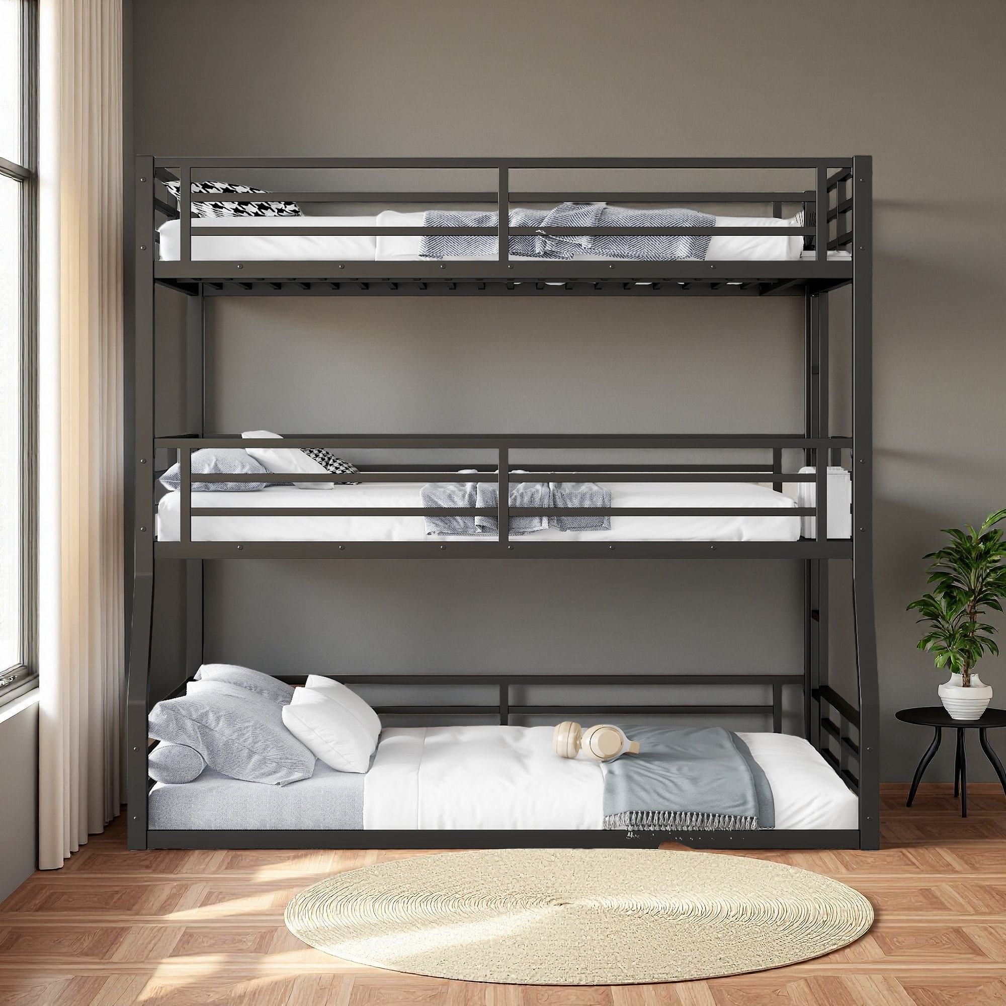 Isabelle & Max™ Bunk Bed, Metal Triple Bunk Bed With Safety Guardrails ...