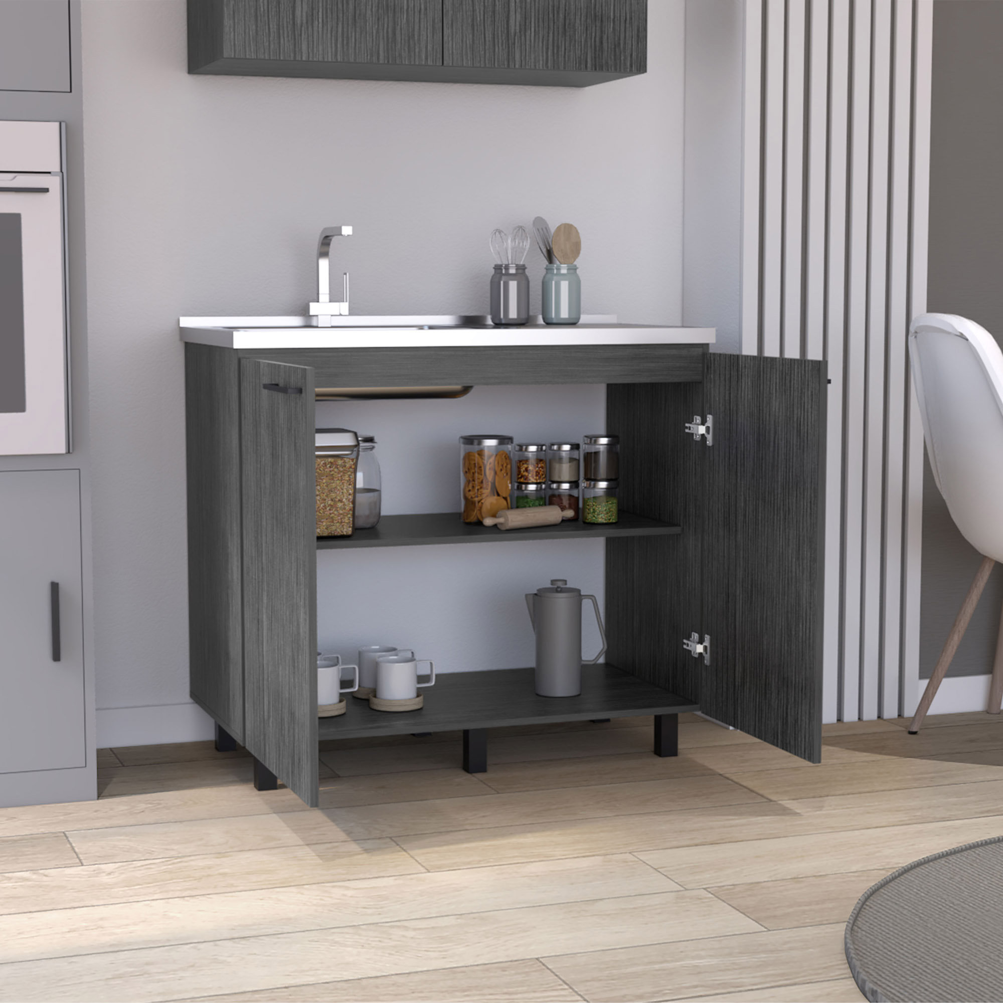 HomeViewto Napoles 2 Utility Sink With Cabinet, Stainless Steel ...