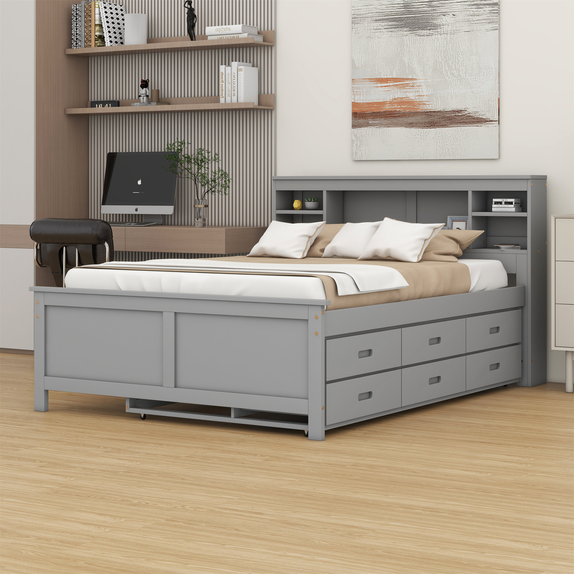 Red Barrel Studio® Platform Bed With Storage Headboard, USB, Trundle ...