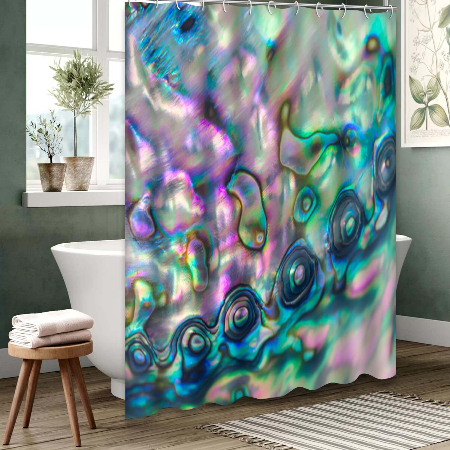 East Urban Home Marine Blue Abalone Shell Shower Curtain, 12 Hooks ...