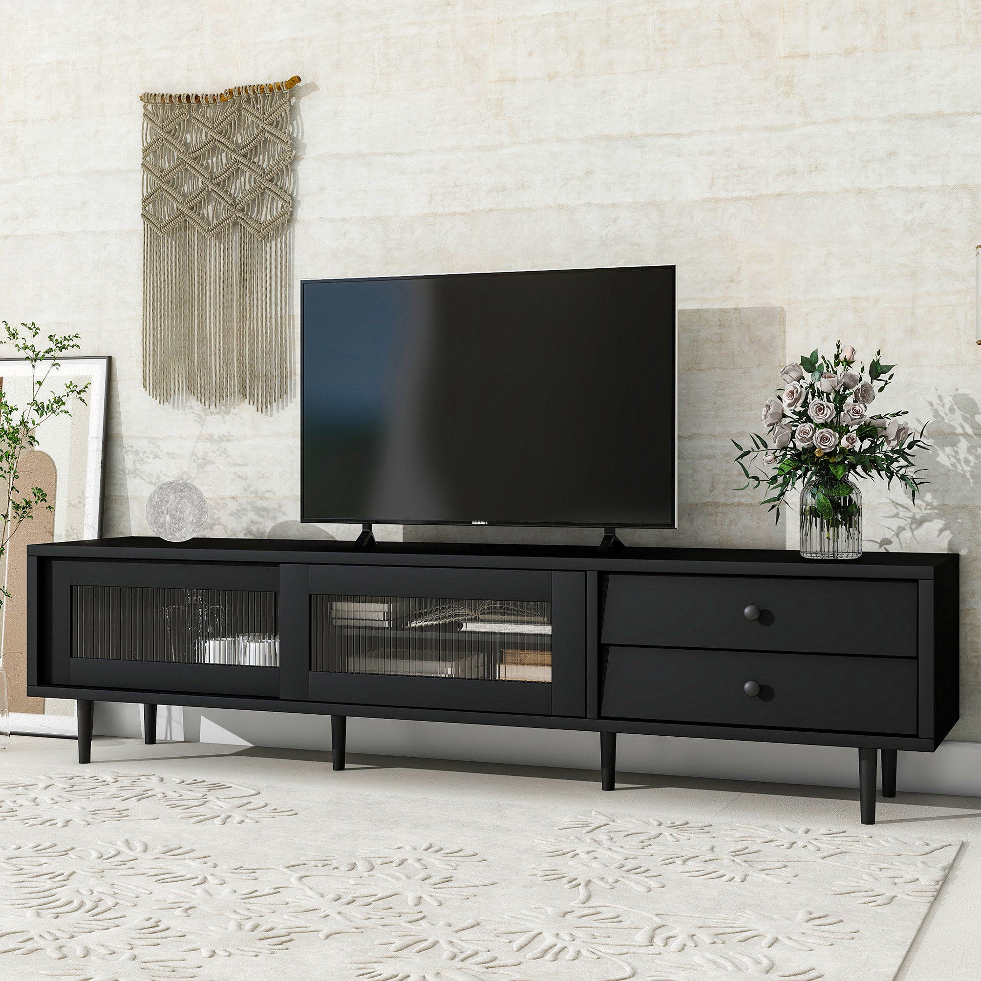 DSUNNER TV Stand with Slanted Drawers Media Console for TV Modern TV ...